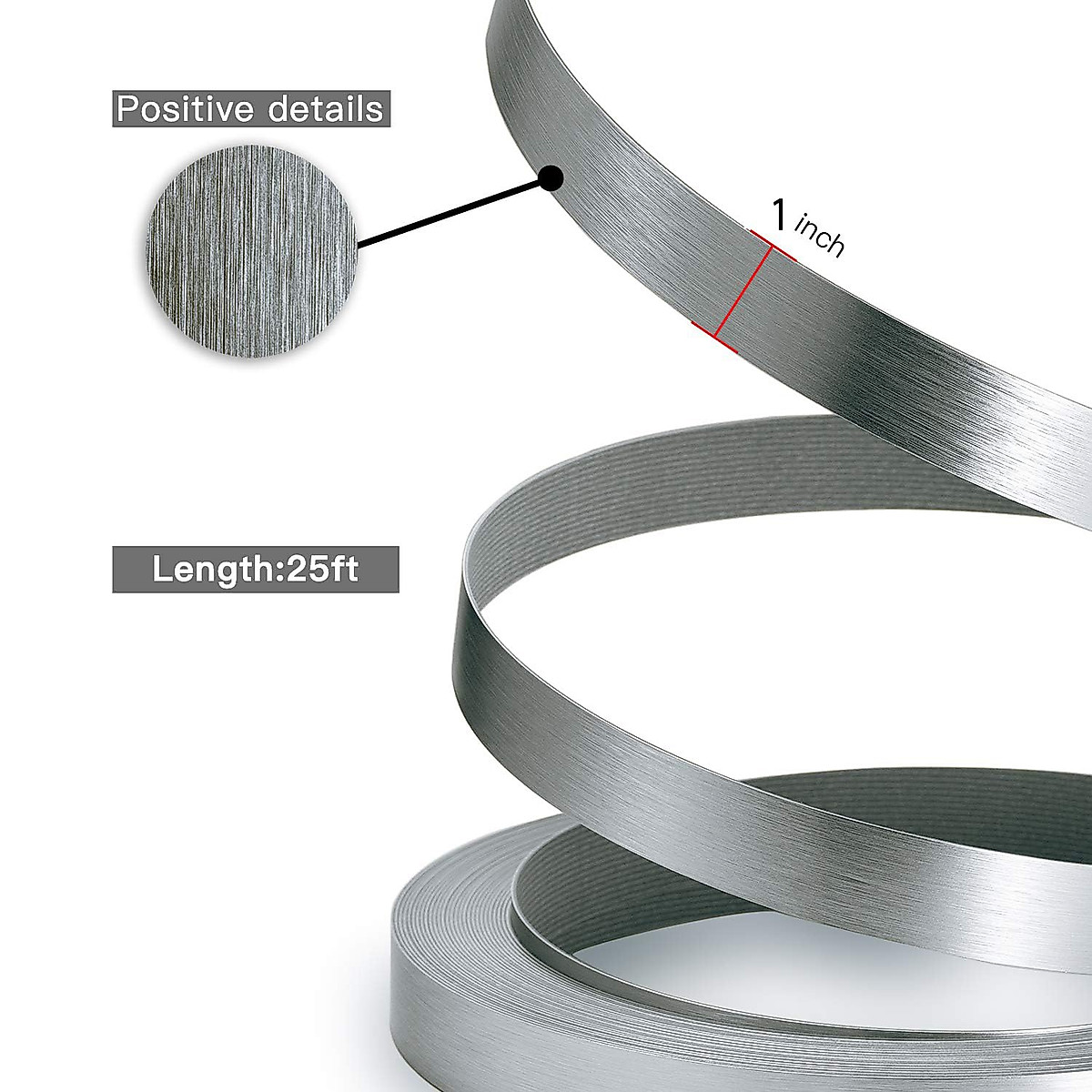 ZYJT PVC Edge Banding, 1" x 25ft Non Glued Flexible Durable Real Brushed Aluminum Grey Silver Veneer Edge Trim for DIY Table Cabinet Furniture Decorative Trim