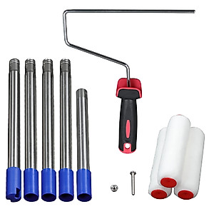 HOSKO 4FT Paint Roller Kits - 9.5 inches Roller Frame with 3 Paint Roller Covers and 36 inches Stainless Steel Detachable Handle - for Painting Walls and Ceiling