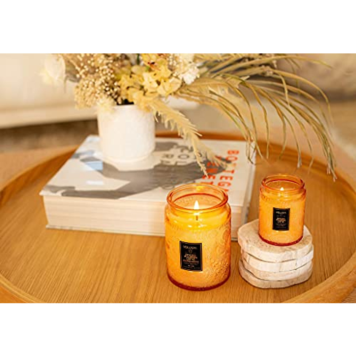 Voluspa Spiced Pumpkin Latte Candle | 18 Oz | Large Glass Jar with Glass Lid | All Natural Wicks and Coconut Wax for Clean Burning