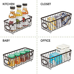mDesign Metal Basket Bin for Bathroom Storage - Small Farmhouse Wire Organizer Basket - Wire Storage Bin for Counter, Toilet Tank, Under Sink, and Shelf - Unity Collection - 4 Pack - Bronze