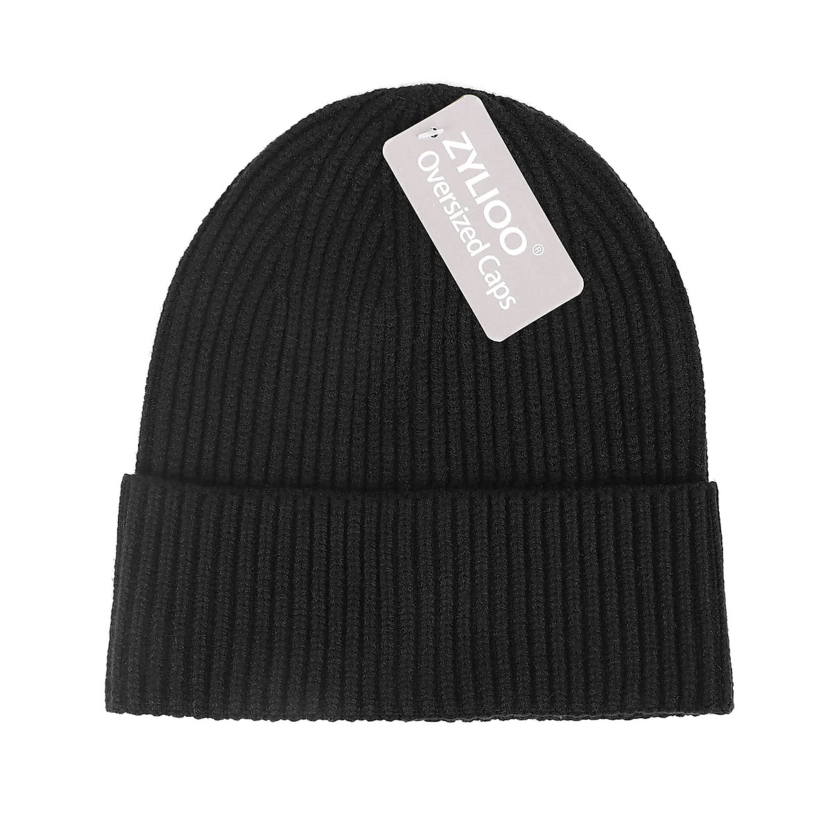 Zylioo XXL Knit Beanie Cap,Oversize Stocking Hats for Big Heads,Cuffed Skull Caps,Large Stretchy Winter Hats Black