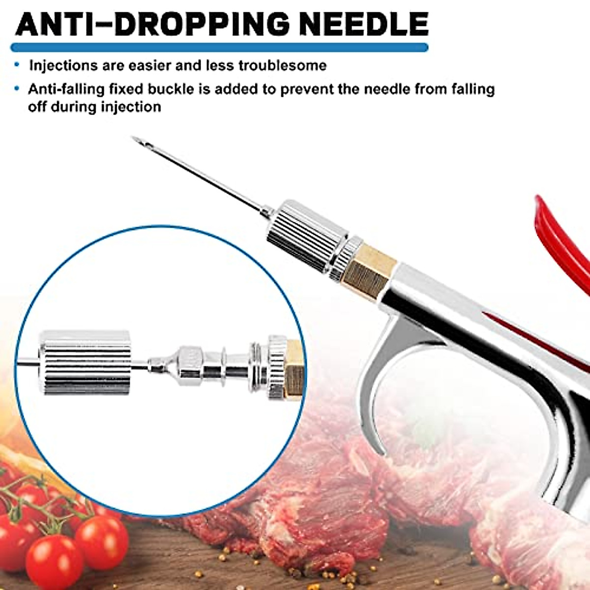 Meat Injector Gun Pump with Hose, Stainless Steel Electric Marinade Injector 70W Meat Syringe Double Gun with 10 Needles for Roast Turkey, Pork, Beef (Double Gun)