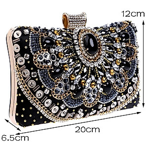 MJWDP Small Beaded Clutch Purse Elegant Black Evening Bags Wedding Party Clutch Handbag Metal Chain Shoulder Bags