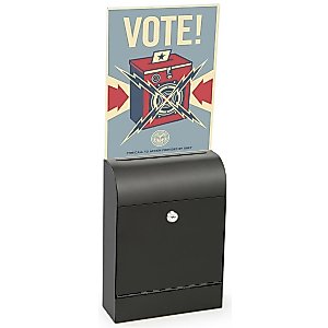 Donation Box, Metal, Slim Profile, Locking, Holder for 8.5" x 11" Sign, Hardware Included (Black Metal)