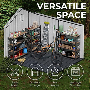 EconoHome 8x8 Ft Outdoor Storage Shed with Floor - Waterproof Shed with Lockable Door for Garden - Backyard, Tool Storage Use - Grey