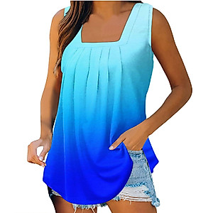 Ceboyel Boho Tank Tops for Women Womens 2023 Gradient Tank Tops Summer Sleeveless Causal Shirt Square Neck Dressy Blouse Beach Trendy Ladies Outfits Blue X