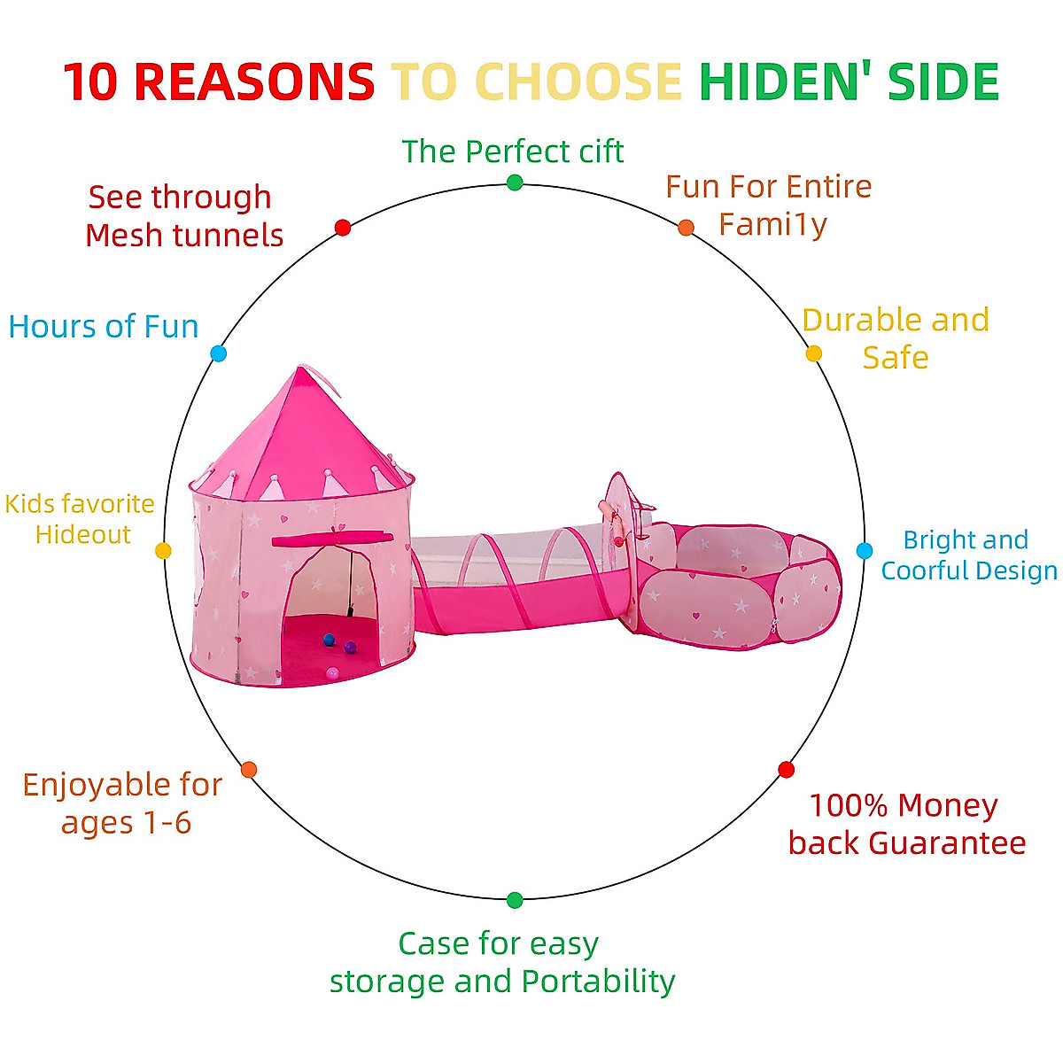 LDTNET 3pc Kids Play Tent for Girls with Ball Pit, Crawl Tunnel, Princess Tents for Toddlers, Baby Space World Playhouse Toys, Boys Indoor& Outdoor Play House, Perfect Kid’s Gifts