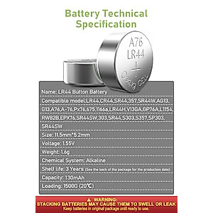 POWEROWL High Capacity LR44 Batteries 40 Pack, L1154F AG13 357 303 SR44 A76 Premium Alkaline Battery 1.5V Button Coin Cell Batteries