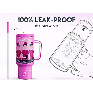 Meoky 40 oz Tumbler with Handle and Straw, Tumbler with Lid and Straw, Insulated Stainless Steel Travel Mug, 100% Leak-proof, Keeps Cold for 34 Hours (Appreciation)