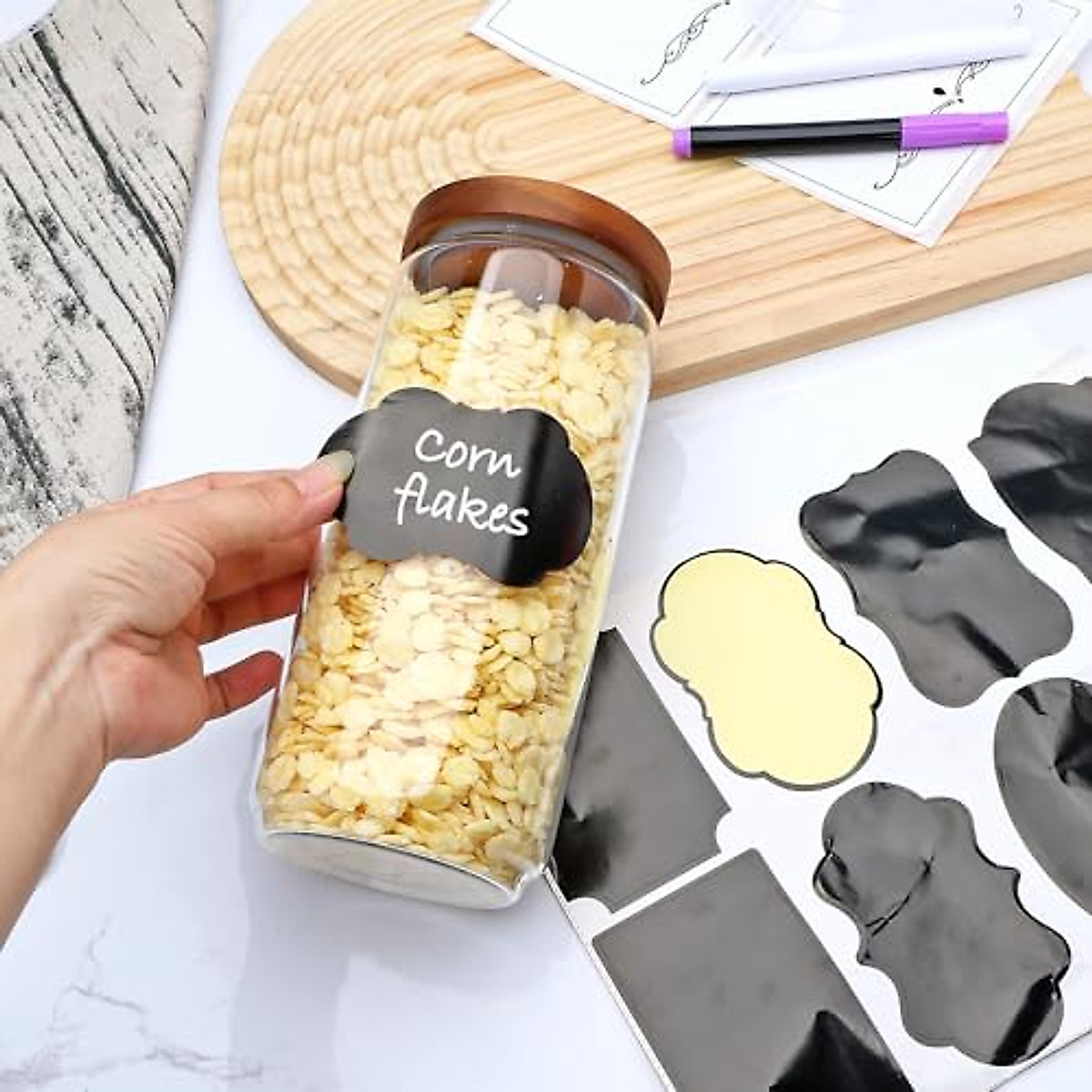 Datttcc 100 oz Glass Storage Canisters with Wood Lids,Clear Food Storage Container Jars with Airtight for Noodles,Flour, Cereal,Sugar,Rrice,Tea,Coffee Beans,4 Pack