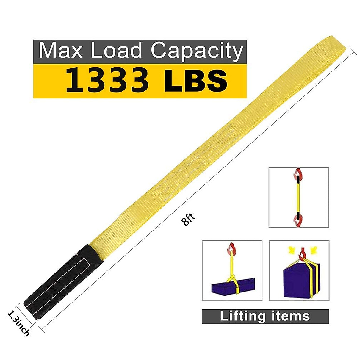 XSTRAP STANDARD 6PK 1" x8' Lift Sling Web Strap/Wear Guard End, 4,000 lbs Break Strength Lifting Straps with 2 Reinforced Loops for Tree Saver Lifting Furniture Appliances Machine
