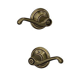 Schlage F40 V FLA 609 Flair Door Lever, Bed & Bath Privacy Lock, Antique Brass