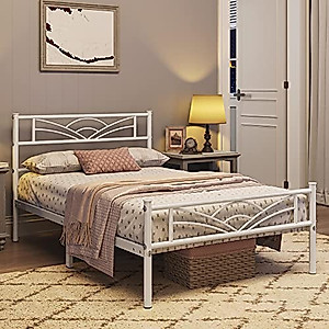 Yaheetech Twin Size Bed Frame Metal Platform Bed Mattress Foundation with Cloud-Inspired Design Headboard/Footboard/Ample Under Bed Storage/No Box Spring Needed/Twin Size White