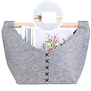 Toilet Paper Holder Storage Basket with Wooden Handle for Bathroom, Table Free Standing Basket for Yarn Storage, Organizing Magazines, Towels, Blankets, Toys