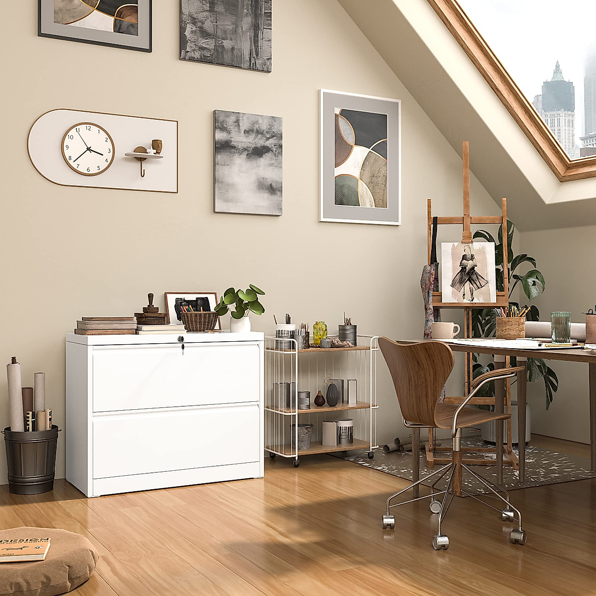 Bonusall Lateral File Cabinet 2 Drawer, Metal Lateral Filing Cabinet with Lock, Locking Organizer Filed Drawer Cabinet for Letter/Legal / A4 / F4 Size for Home Office, Sturdy Steel, White