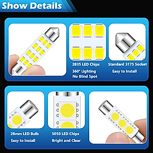 DEHERANE 36 PCS LED Car Bulb Kit Set, T10 28mm 31mm 42mm LED Interior Replacement Bulbs for Car Interior Lights, Indoor Map Dome Lights, License Lights, Trunk Lights, Etc. (White)
