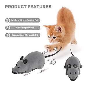 Auto Moving Mouse Cat Toy, Interactive Cat Toys Wireless Electronic Fake Mouse Rat Pet Toy Running Wheel Plush Rat Chasing Prank Toy for Cats Dogs Kids Novelty Gift By Greatstar (Grey, No Controller)