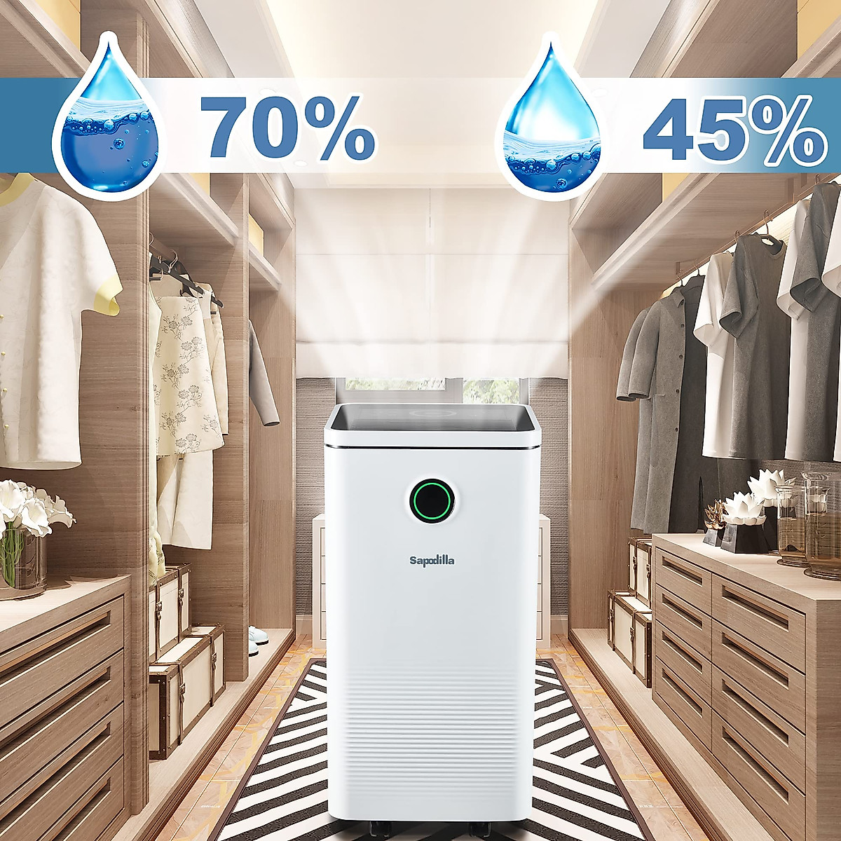 Sapodilla Dehumidifier for Basement, 30 Pints Dehumidifier for 2000 Sq.Ft, Auto or Manual Drainage, Portable Home Dehumidifier for Large Room Bedroom Bathroom Laundry