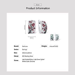 Santuzza 925 Sterling Silver Cherry Earrings Created Ruby Cubic Zirconia Tree Branches Dangle Earrings for Women