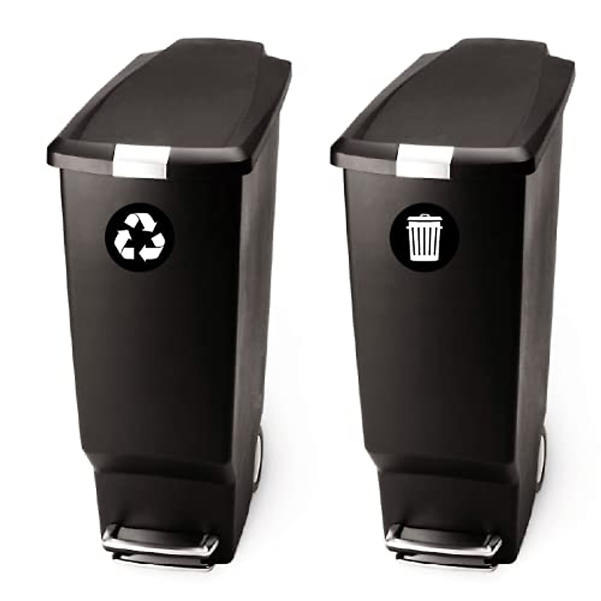 Recycle and Trash Logo Stickers 8 Pack - 2.5in Circle - for Metal or Plastic Garbage cans, and Bins - Indoor & Outdoor - Laminated and UV Protected Premium Decal (Black, XSmall)