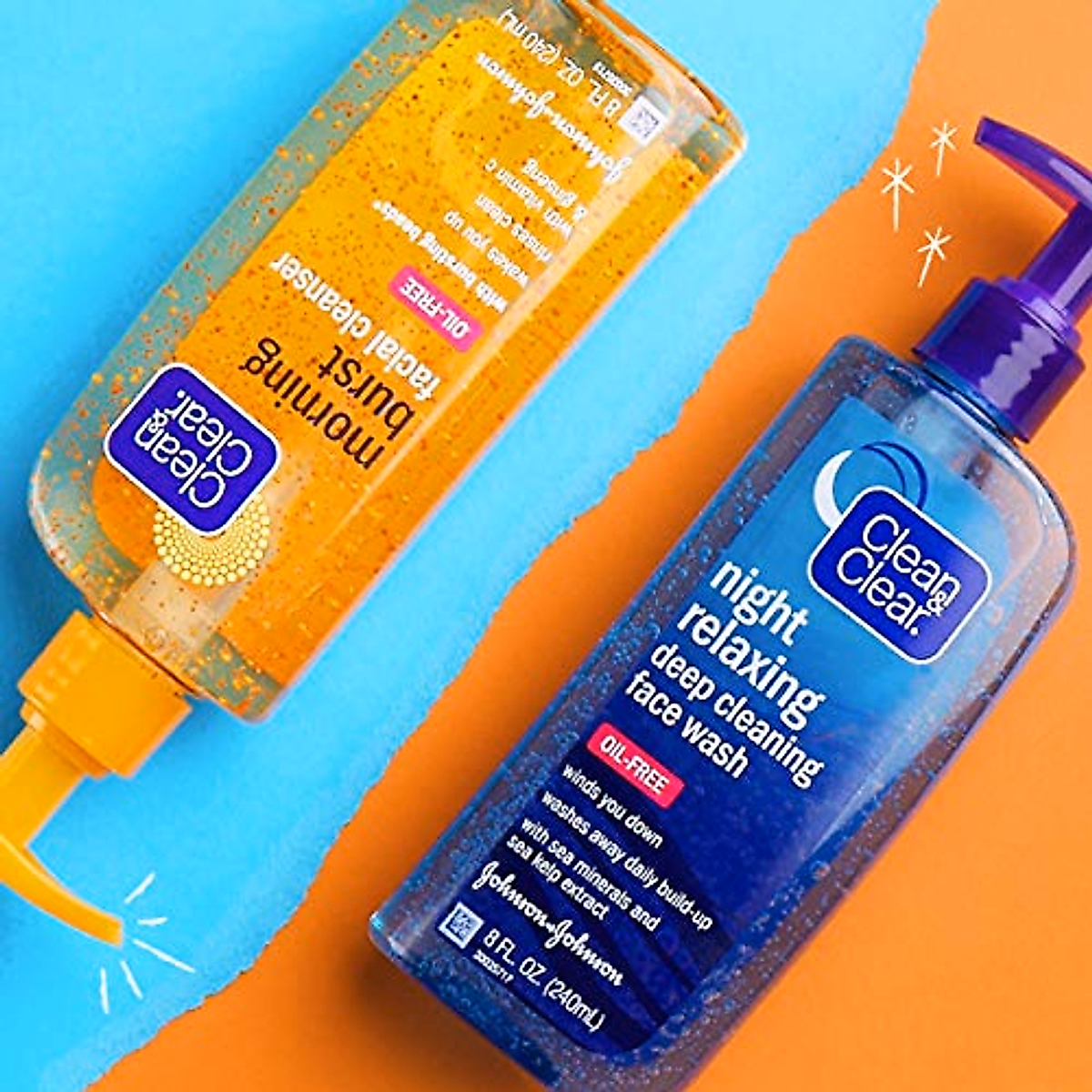 Clean & Clear 2-Pack Day and Night Face Cleanser Citrus Morning Burst Facial Cleanser with Vitamin C and Cucumber, Relaxing Night Facial Cleanser with Sea Minerals, Oil No & Hypoallergenic Face Wash