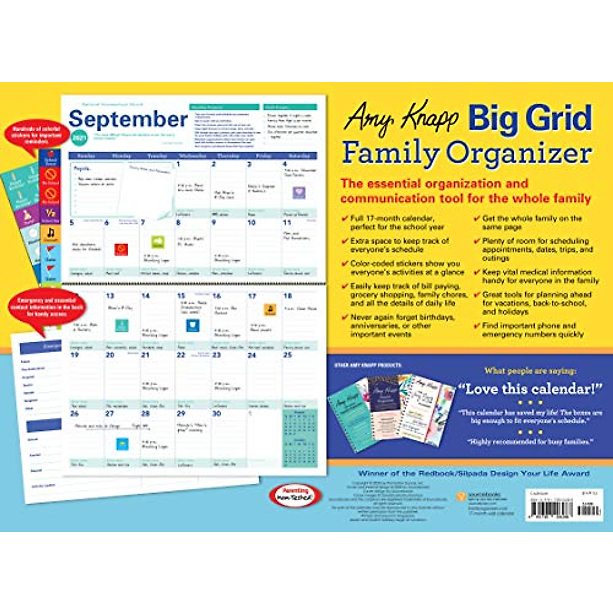 Amy Knapp's Big Grid Family Organizer Wall Calendar: 17-Month Giant Fridge Calendar for Mom with 225+ Stickers (Hanging Family Plan Calendar, Aug 2020 - Dec 2021)