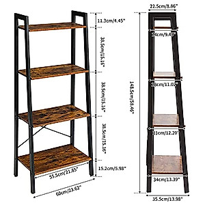 YMYNY Industrial Ladder Shelf, 4+6-Tier Bookcase with Metal Frame, 78.7"+58.5" Open Bookshelf, HTMJ014H+RF-TM018
