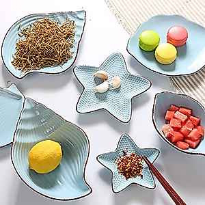 Appetizer Bowls Set of 2 Sauce Dish Ocean Starfish Shell Fish Shape Ceramic Appetizer Plates Snack Fruit Sushi Dessert Jewelry Plates Dinnerware Trays Home Decoration Salad Bowls ( Size : 6.30x4.13in