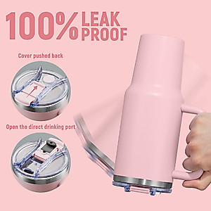 SMLIXE 40 oz Tumbler with Handle and Straw Lid,Insulated Reusable Stainless Steel Water Bottle Travel Mug，Cupholder Friendly Double Wall Vacuum Sealed Cup (Pink)