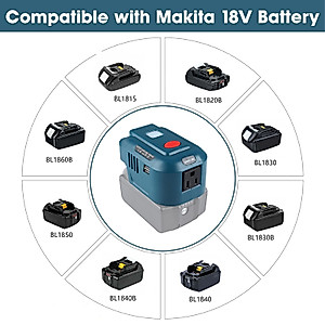 BTRUI for Makita Powered Inverter Generator 150W for Makita Battery DC 18v to 110v AC Output, Portable Power Source USB Charger Adapter, for Makita Power Station with LED Light