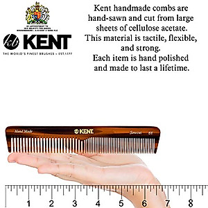 Kent 5T 6.6 Inch Double Tooth Hair Dressing Comb, Fine and Wide Tooth Dresser Comb For Hair, Beard and Mustache, Coarse and Fine Hair Styling Grooming Comb for Men, Women and Kids. Made in England