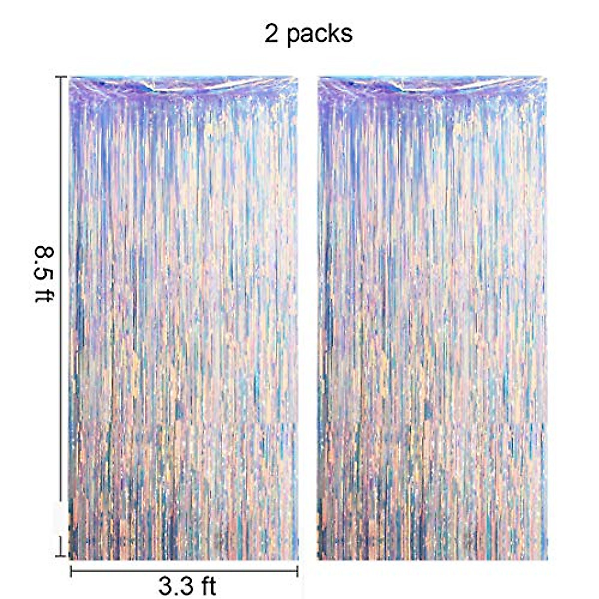 LILF Gorgeous Holographic Iridescent Fringe Curtain - 2 Pack of 8.3ft x 3.3ft Tinsel Streamer for Wedding Birthday Party Bridal/Baby Shower Christmas Photo Booth Backdrop Decoration
