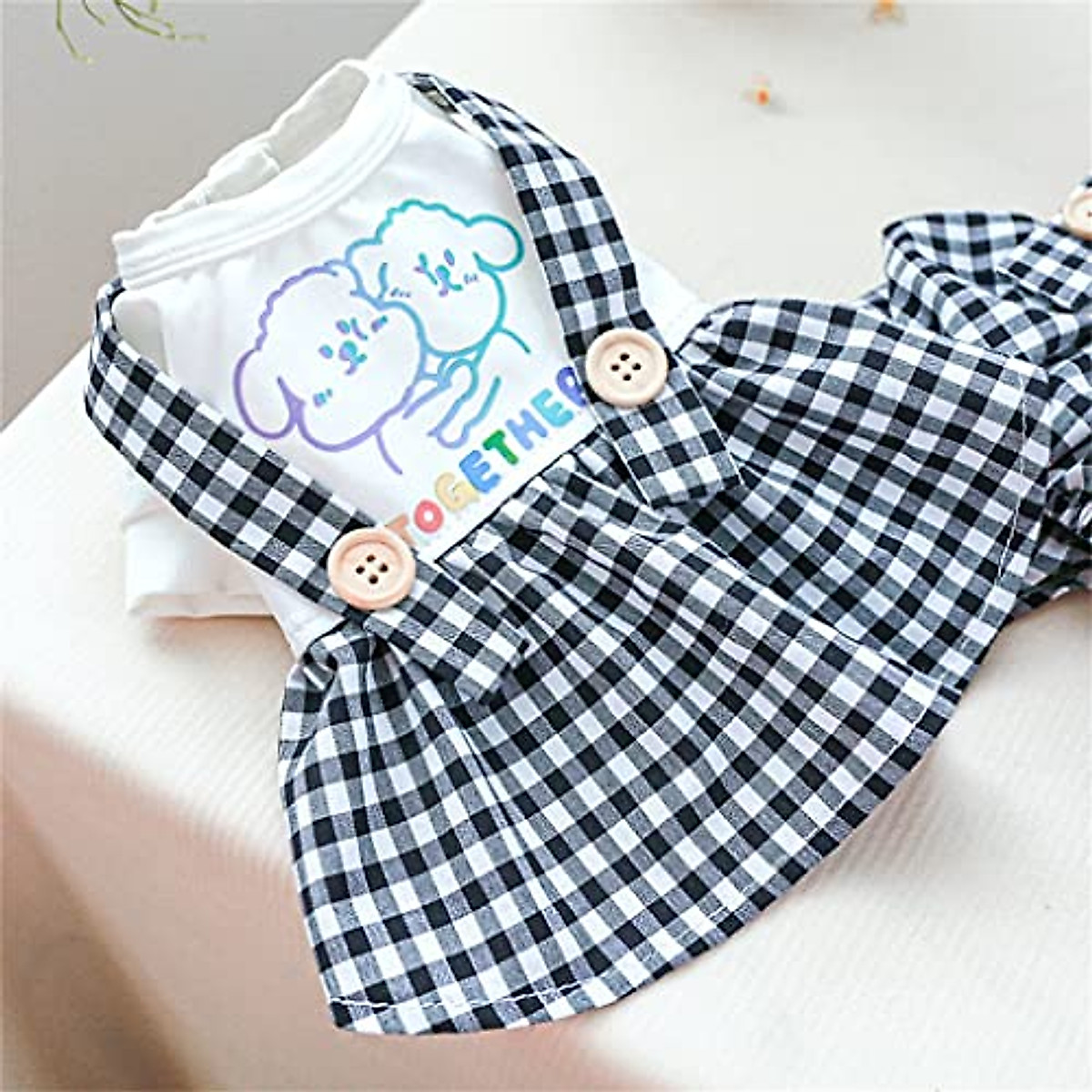 HOUKAI Dress Dog Clothes Print Plaid Skirt Pet Spring Summer T-Shirt (Color : D, Size : Scode)