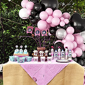 GREMAG Pink Black Balloon Arch Kit, 129Pcs Black Patel Pink Balloon Garland, 5 10 12 18 Inch with Black Heart Shaped Foil Balloon Clear Latex Balloon, for Girls Birthday Baby Shower Pink Party Decor