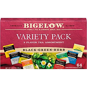 Bigelow Herbal Tea Variety Assortment Pack of 64 Tea Bags Featuring English Teatime, Constant Comment, Lemon Lift, Earl Grey, Green, Cozy Chamomile, Orange Spice, Mint Medley