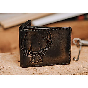 House of Jack Co. DEER Bifold Wallet for Men | Extra Capacity Two ID Windows | Full Grain Leather With Hand Burnished Finish | Multi Card Capacity | Deer Men's Wallet