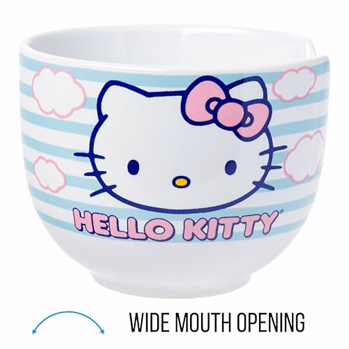 Silver Buffalo Sanrio Hello Kitty Ceramic Ramen Bowl with Chopsticks, 20 Ounces