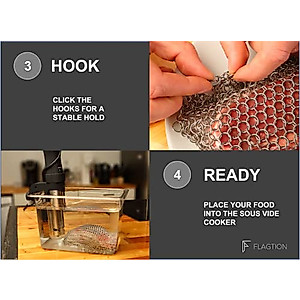 FLAGTION Sous Vide, Set of - 1.5 Pounds Food Grade Stainless Steel Sous Vide Mesh Net & 5 Silicone Coated Magnets for Sous Vide Cooking, Premium Sous Vide Accessory Kit to Avoid Undercooked Food