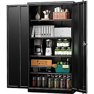 INTERGREAT Metal Garage Storage Cabinet with Locking Doors and Shelves,Black Lockable Steel Tool Cabinet,Tall File Cabinet Locker with Lock for Home Office, School, Gym, Basement, Large Capacity