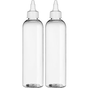 BRIGHTFROM Twist Top Applicator Bottles, 8 OZ Crystal Clear, Squeeze Empty Plastic Bottles, BPA-Free, PET, Refillable, Open/Close Nozzle - Multi Purpose (Pack of 2)