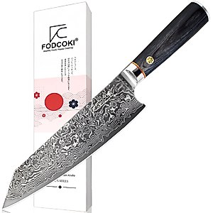 FODCOKI Chef Knife 8 Inch Damascus Kitchen Knife Japanese Chefs Knife VG 10 Super Sharp High Carbon Stainless Steel Professional Cutting Knife for Meat Vegetable