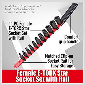 SEDY 11-Piece E-Torx Socket Set - Star Socket Set with Socket Rail, External Torx Socket with Socket Organizer, External Torx Socket Set, E4 E5 E6 E7 E8 E10 E12 E14 E16 E18 E20 Reverse Torx Socket Set