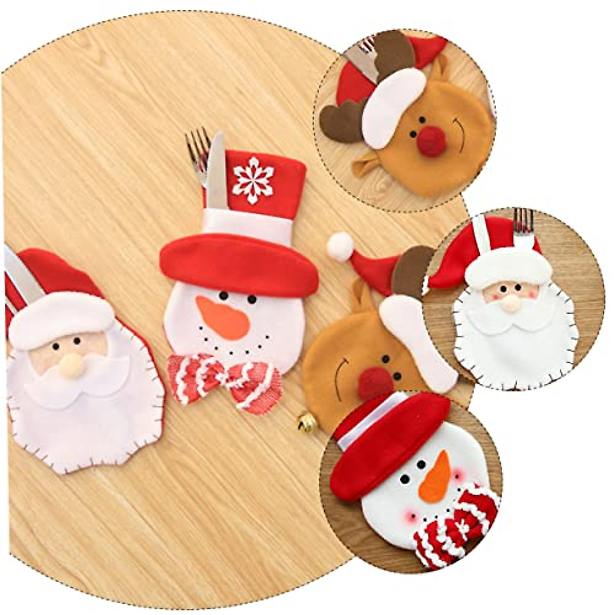 YARNOW 6pcs Christmas Snowman Elk Cutlery Set Stocking Holder Stand Dining Room Decor for Table Hanging Stocking Spoon Bag Tableware Organizer Elk Decor Party Supplies Pocket Elder