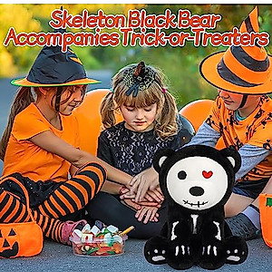 JIZWPOOM Black Teddy Bear Plush, Teddy Bear Stuffed Animals Goth Plush Teddy Bear, Cute Black Bear Toy Stuffed Bear Plushies Gift for Kids Birthday Decoration