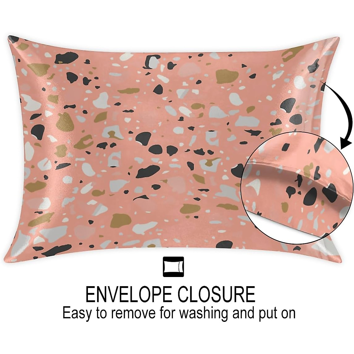 Pink Marble Texture Satin Pillow Cases Silk Satin Pillowcase for Hair and Skin Standard Set of 2 Super Soft Silk Pillowcase with Envelope Closure (20x26 in)