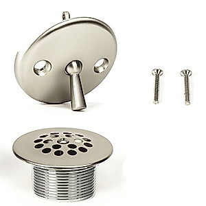 PF WaterWorks PF0972-BN Bathtub Drain Assembly (Drainshoe, Traditional Strainer & Trip Lever Waste & Overflow Face Plate), Brush Nickel