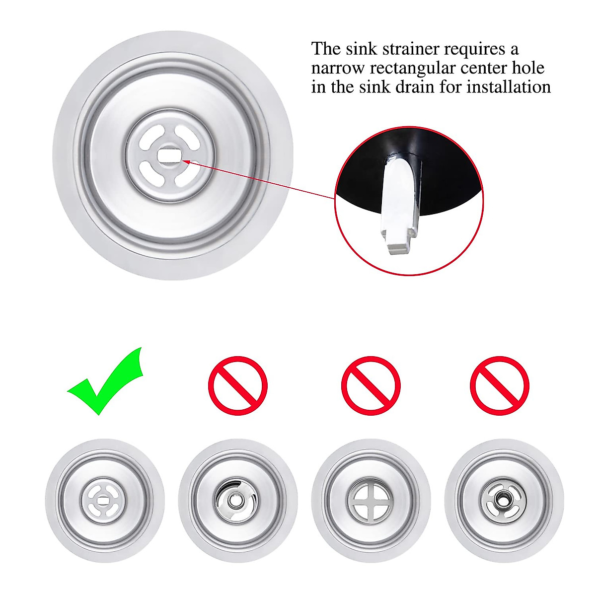 Kitchen Sink Strainer Basket Replacement for Standard 3-1/2 inches Sink Drain, Strainless Steel Basket, Plastic Knob with Rubber Stopper 2-pack