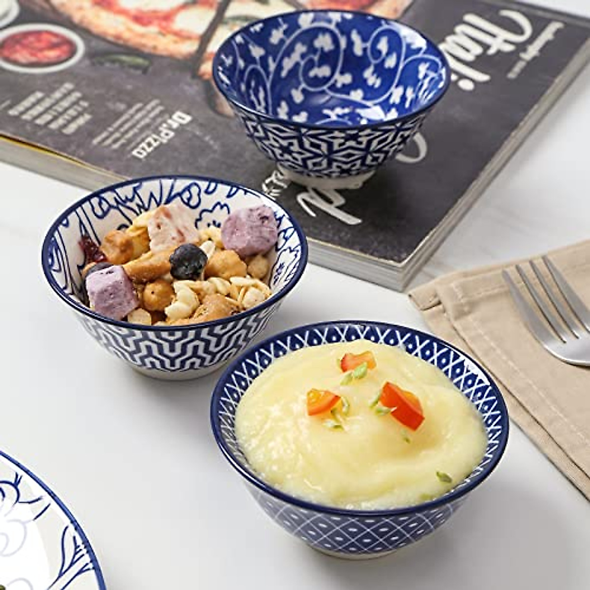 Selamica Ceramic 3.5 inch Dessert Bowls Set, 4 oz Cute Small Bowls Dipping Bowls for Ice Cream Snack Side Dishes Condiment, Microwave Oven Dishwasher Safe, Set of 6, Vintage Blue