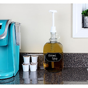 Cornucopia Half Gallon Glass Pump Dispenser Bottle, 64-Ounce Jug with Pump for Sauces, Syrups, Soaps and More