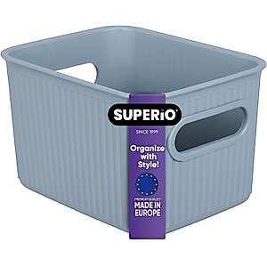 Superio Ribbed Collection - Decorative Plastic Open Home Storage Bins Organizer Baskets, Small Blue (1 Pack) Container Boxes for Organizing Closet Shelves Drawer Shelf 1.5 Liter